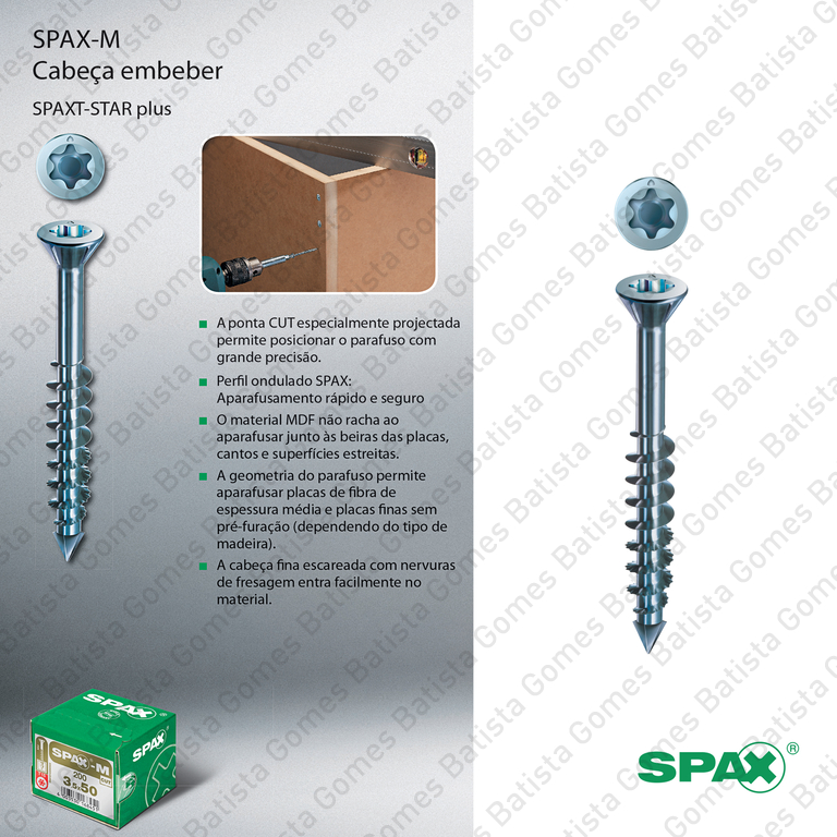 SPAX-M - Cabeça embeber - Batista Gomes - Ferragens para Arquitectura